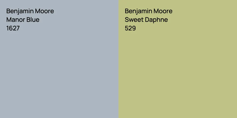 Benjamin Moore Manor Blue vs. Benjamin Moore Sweet Daphne comparison