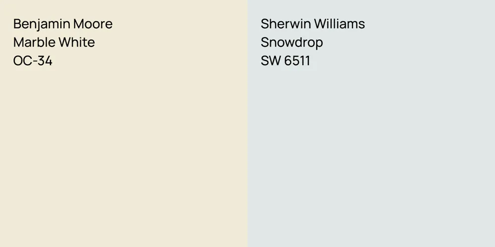 Benjamin Moore Marble White vs. Sherwin Williams Snowdrop comparison