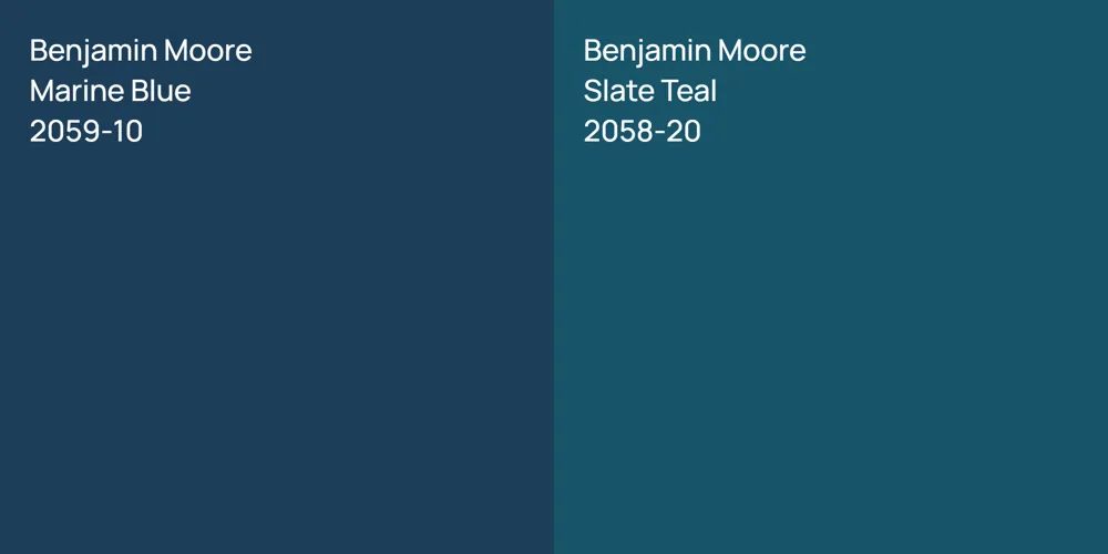 Benjamin Moore Marine Blue vs. Benjamin Moore Slate Teal comparison