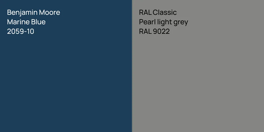 Benjamin Moore Marine Blue vs. RAL Classic Pearl light grey comparison