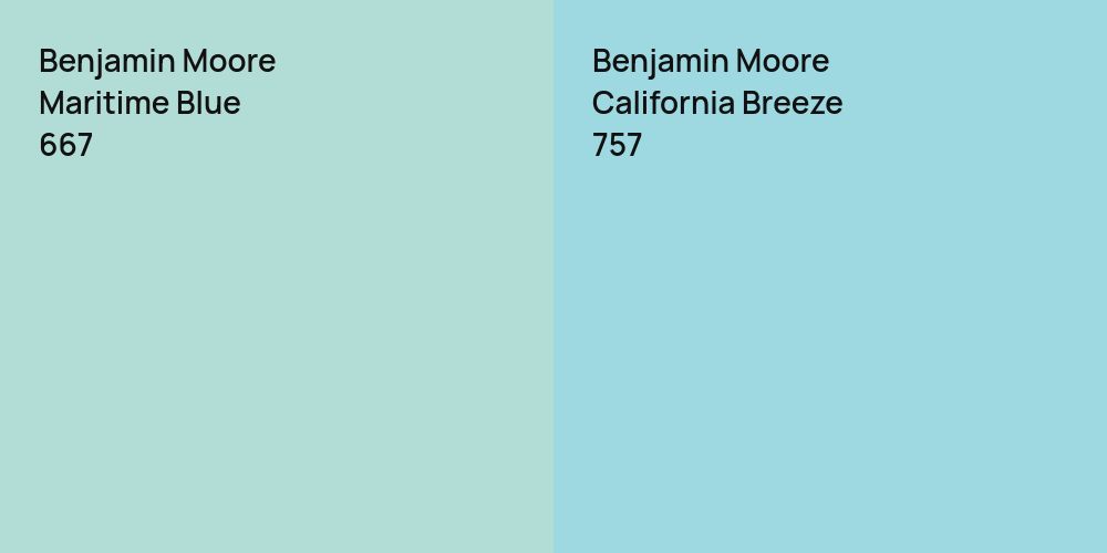 Benjamin Moore Maritime Blue vs. Benjamin Moore California Breeze ...