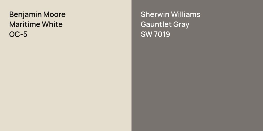 Benjamin Moore Maritime White vs. Sherwin Williams Gauntlet Gray comparison