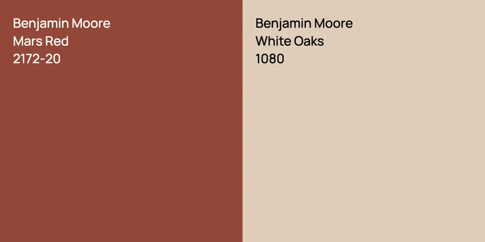 Benjamin Moore Mars Red vs. Benjamin Moore White Oaks comparison