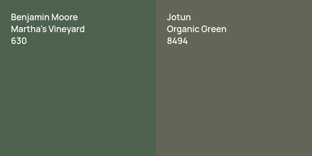 Benjamin Moore Martha's Vineyard vs. Jotun Organic Green comparison