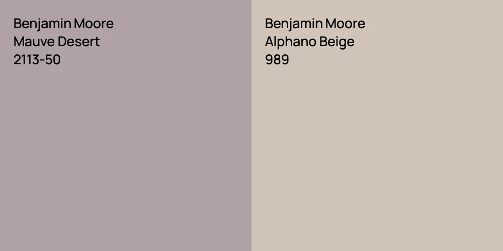 Benjamin Moore Mauve Desert vs. Benjamin Moore Alphano Beige comparison