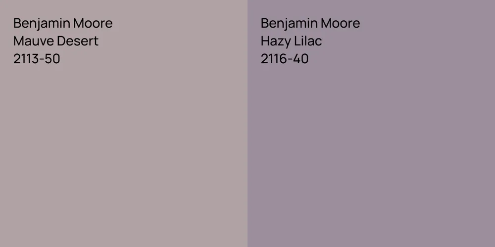 Benjamin Moore Mauve Desert vs. Benjamin Moore Hazy Lilac comparison