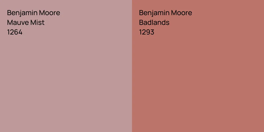 Benjamin Moore Mauve Mist vs. Benjamin Moore Badlands comparison
