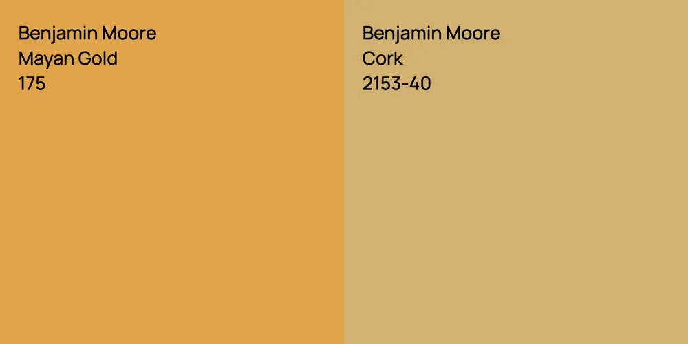 Benjamin Moore Mayan Gold vs. Benjamin Moore Cork comparison