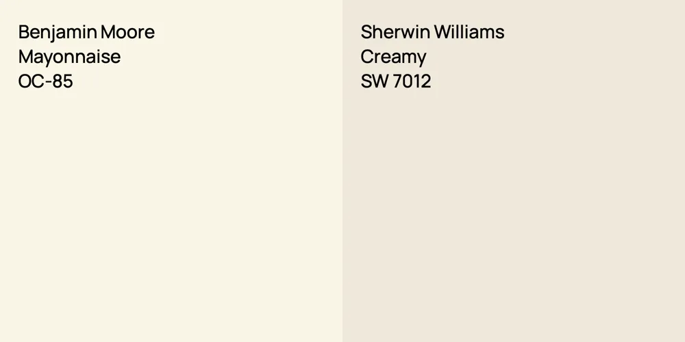 Benjamin Moore Mayonnaise vs. Sherwin Williams Creamy comparison