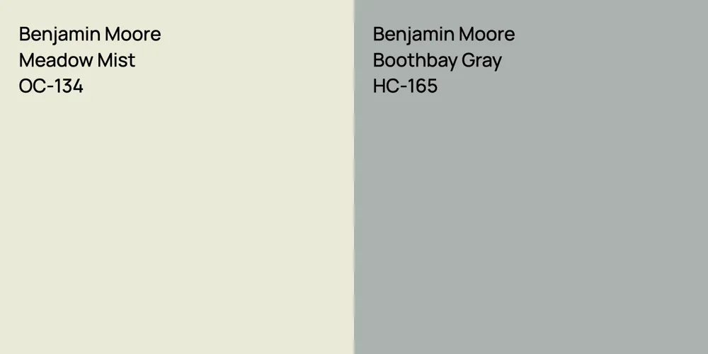 Benjamin Moore Meadow Mist vs. Benjamin Moore Boothbay Gray comparison