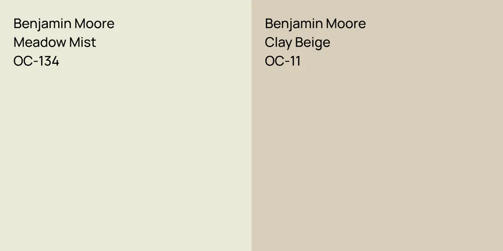 Benjamin Moore Meadow Mist vs. Benjamin Moore Clay Beige comparison