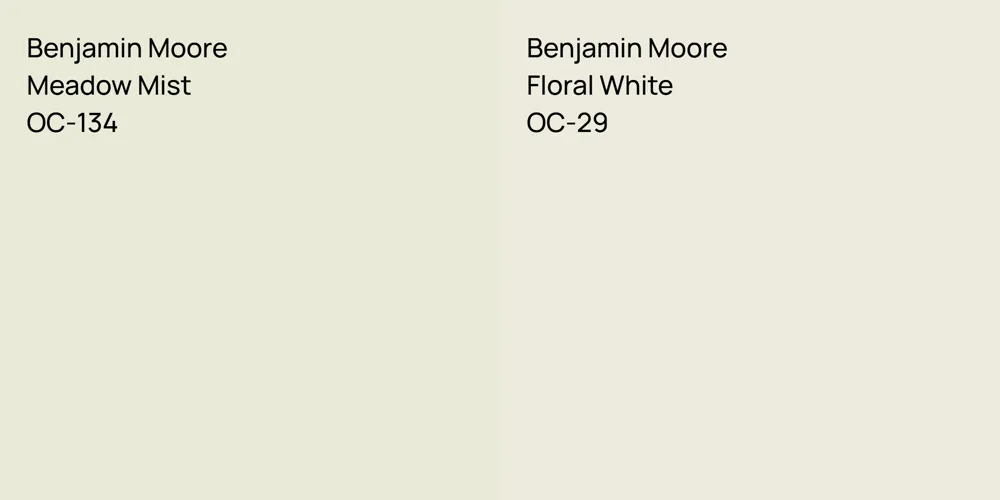 Benjamin Moore Meadow Mist vs. Benjamin Moore Floral White comparison