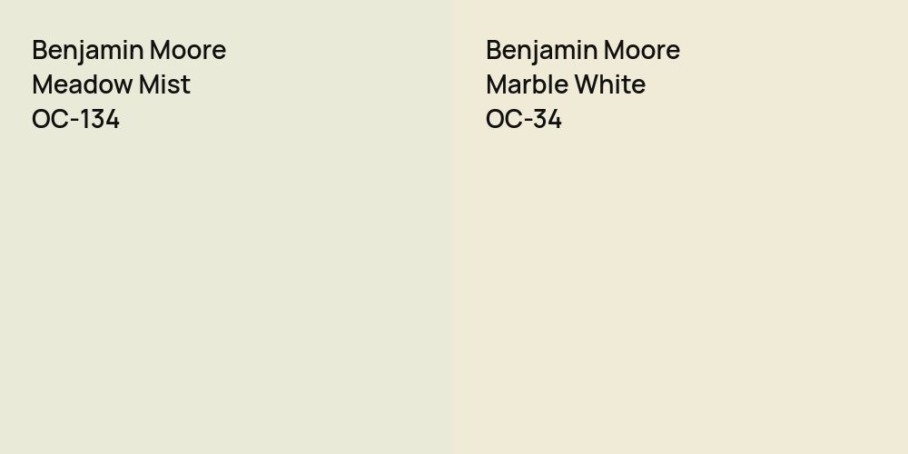 Benjamin Moore Meadow Mist vs. Benjamin Moore Marble White comparison