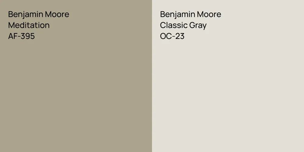 Benjamin Moore Meditation vs. Benjamin Moore Classic Gray comparison