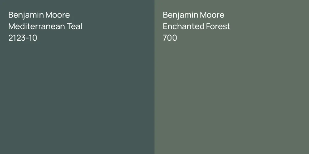Benjamin Moore Mediterranean Teal vs. Benjamin Moore Enchanted Forest ...