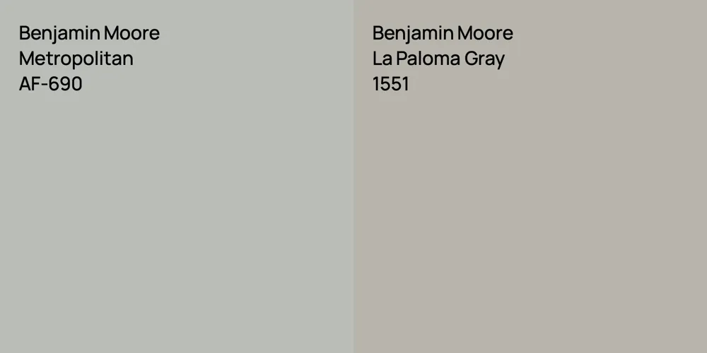 Benjamin Moore Metropolitan vs. Benjamin Moore La Paloma Gray comparison