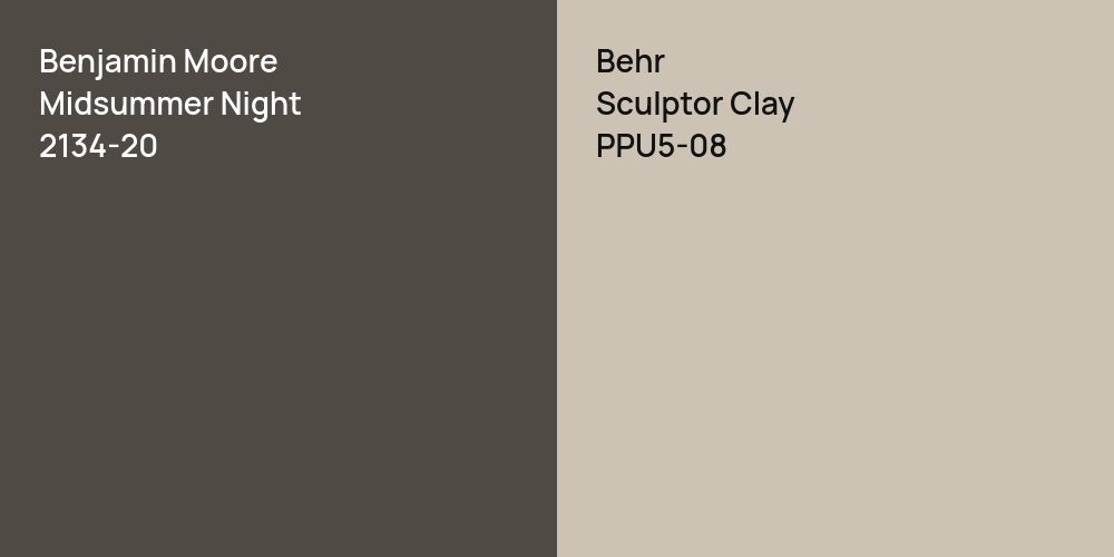 Benjamin Moore Midsummer Night vs. Behr Sculptor Clay comparison