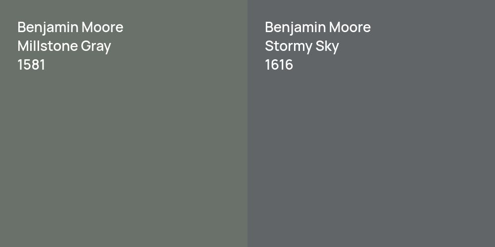 Benjamin Moore Millstone Gray vs. Benjamin Moore Stormy Sky comparison