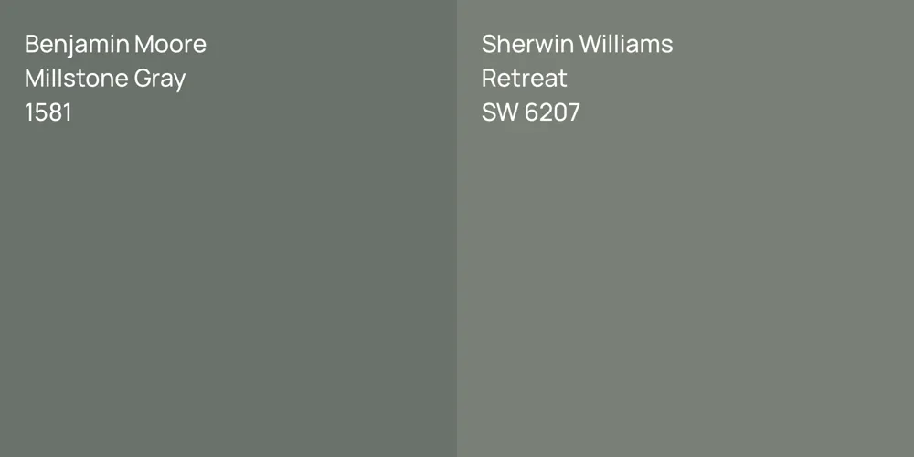 Benjamin Moore Millstone Gray vs. Sherwin Williams Retreat comparison