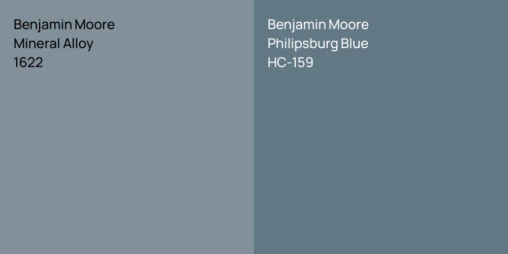 Benjamin Moore Mineral Alloy vs. Benjamin Moore Philipsburg Blue comparison