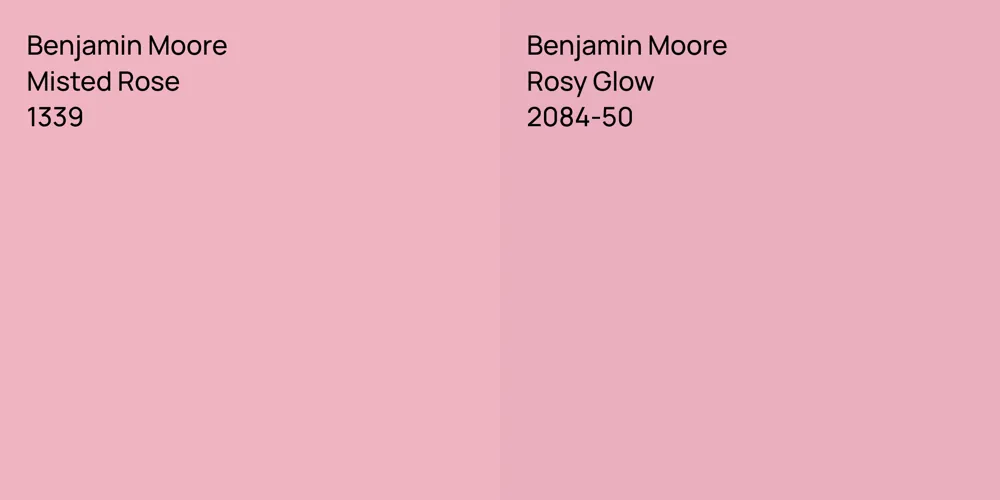 Benjamin Moore Misted Rose vs. Benjamin Moore Rosy Glow comparison
