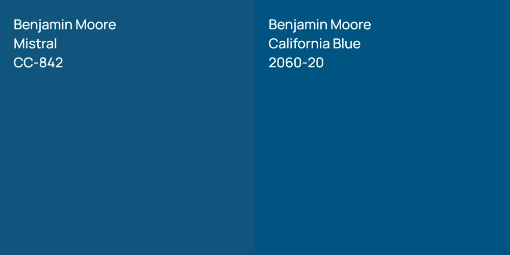 Benjamin Moore Mistral vs. Benjamin Moore California Blue comparison