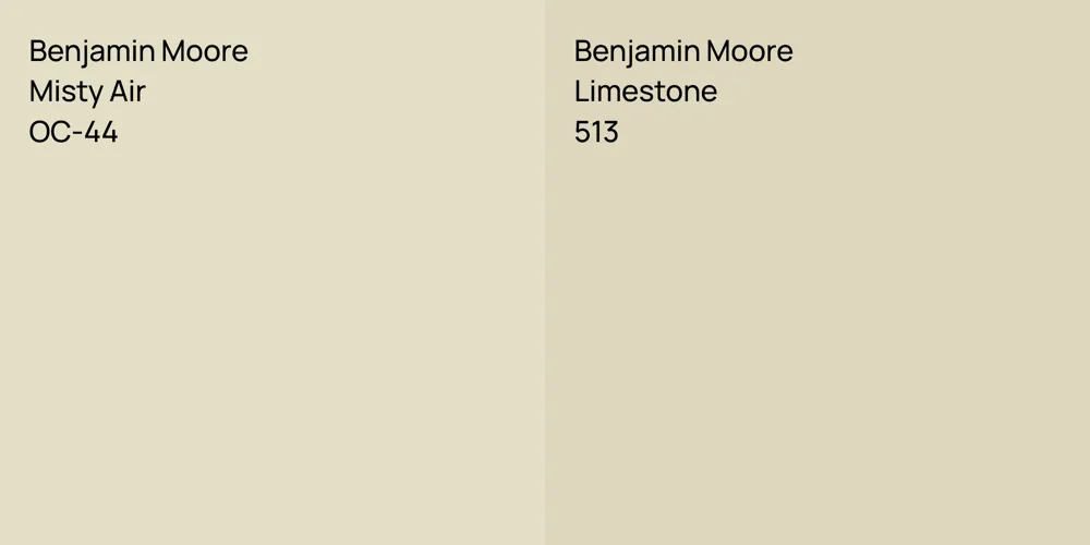 Benjamin Moore Misty Air vs. Benjamin Moore Limestone comparison