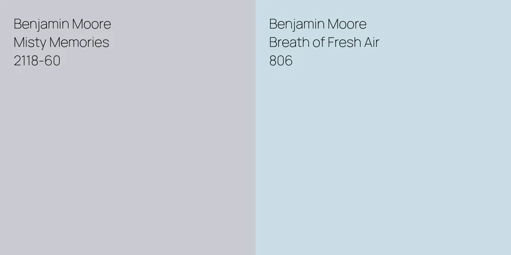 Benjamin Moore Misty Memories vs. Benjamin Moore Breath of Fresh Air comparison