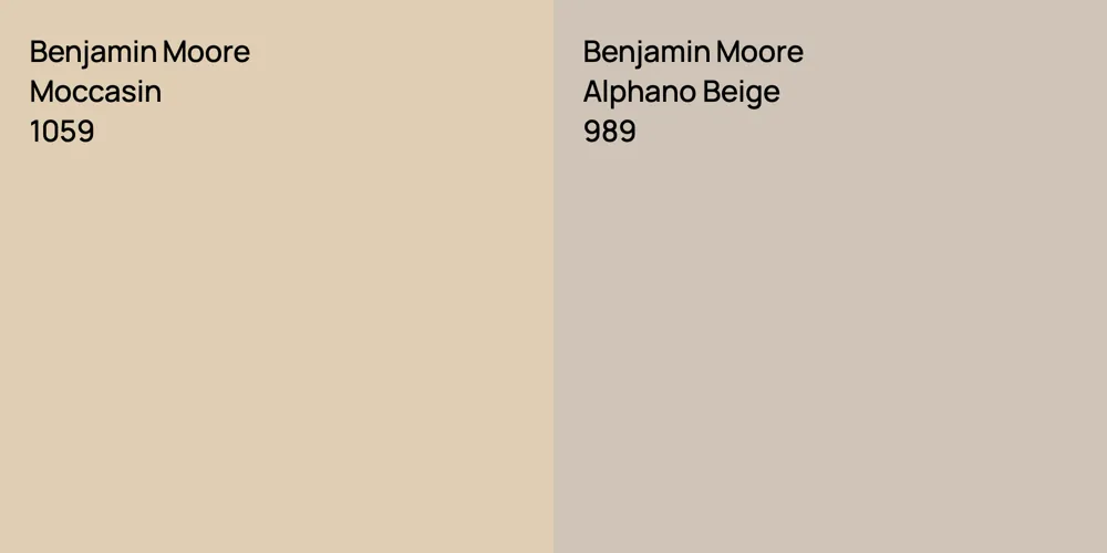 Benjamin Moore Moccasin vs. Benjamin Moore Alphano Beige comparison