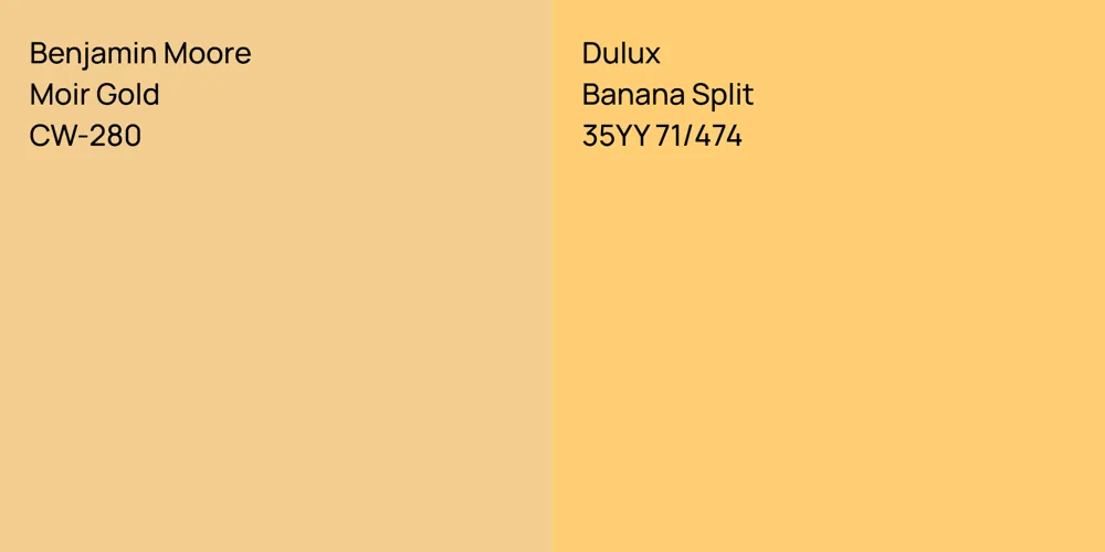 Benjamin Moore Moir Gold vs. Dulux Banana Split comparison
