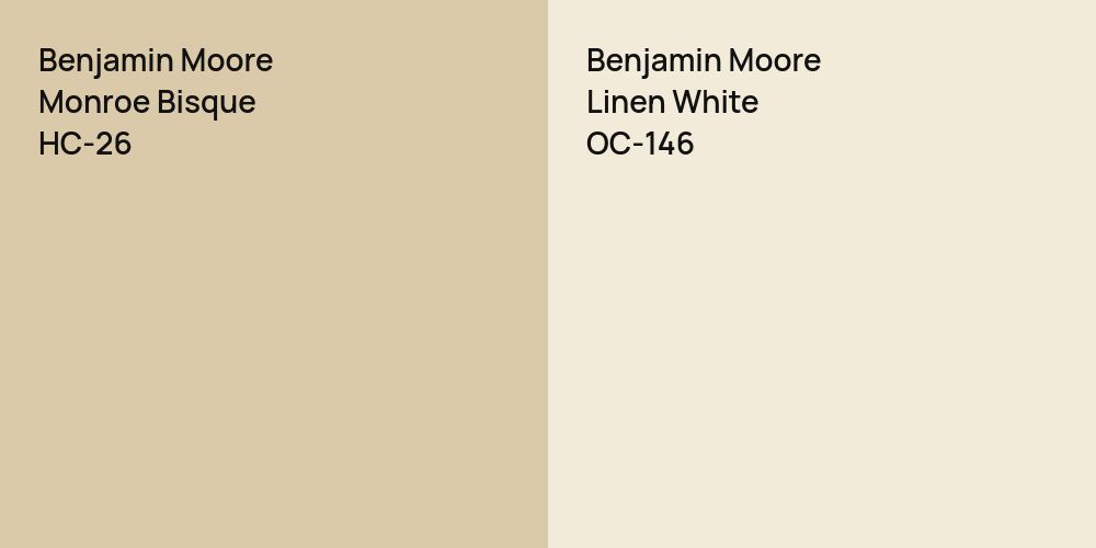 Benjamin Moore Monroe Bisque vs. Benjamin Moore Linen White comparison