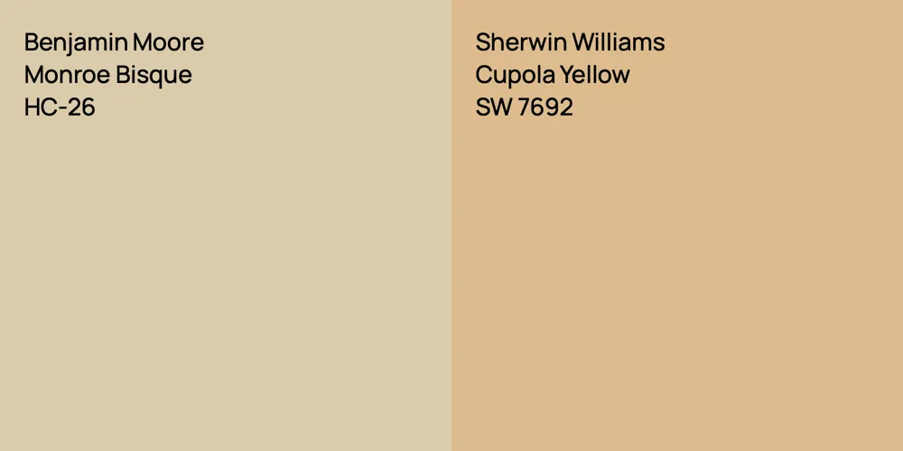 Benjamin Moore Monroe Bisque vs. Sherwin Williams Cupola Yellow comparison