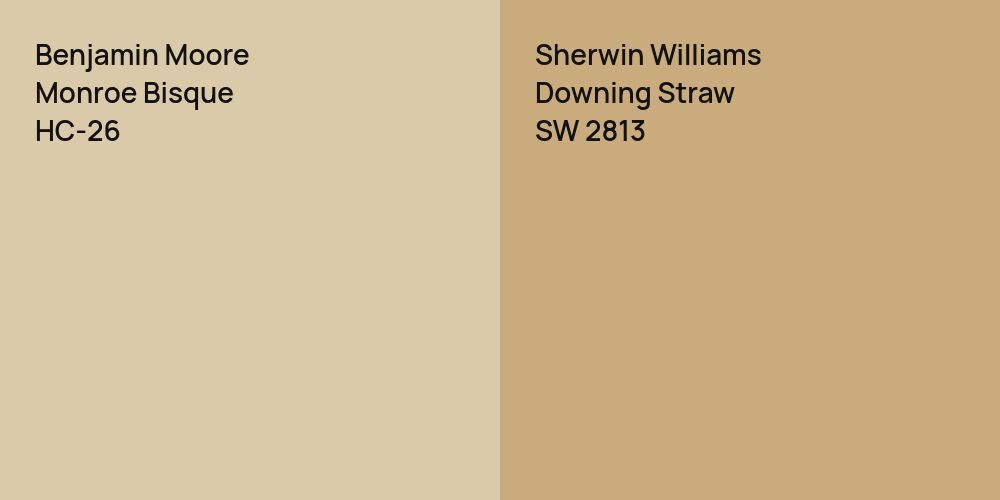 Benjamin Moore Monroe Bisque vs. Sherwin Williams Downing Straw comparison
