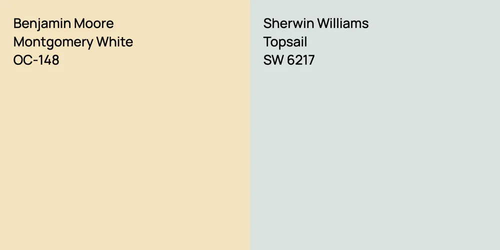 Benjamin Moore Montgomery White vs. Sherwin Williams Topsail comparison