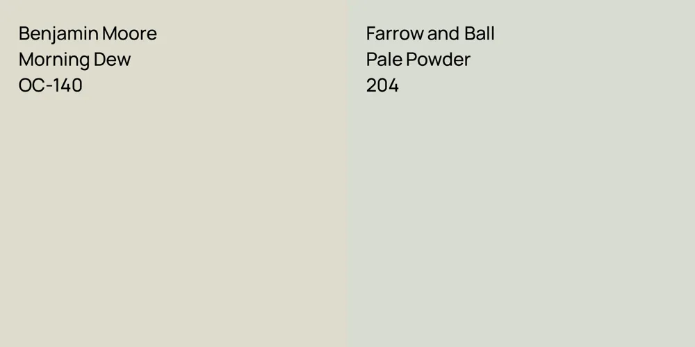 Benjamin Moore Morning Dew vs. Farrow and Ball Pale Powder comparison