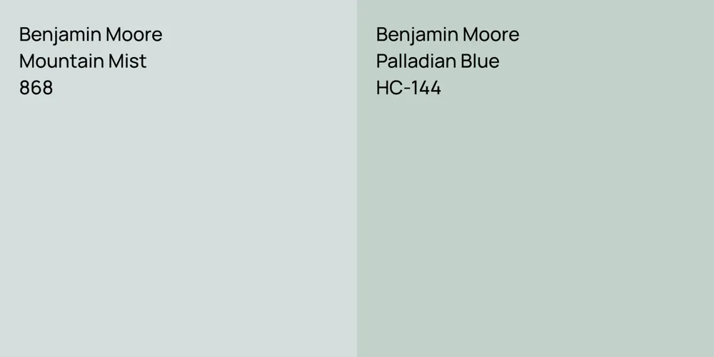 Benjamin Moore Mountain Mist vs. Benjamin Moore Palladian Blue comparison