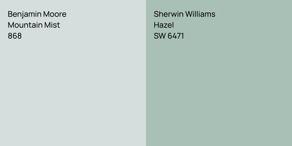 Benjamin Moore Mountain Mist vs. Sherwin Williams Hazel comparison
