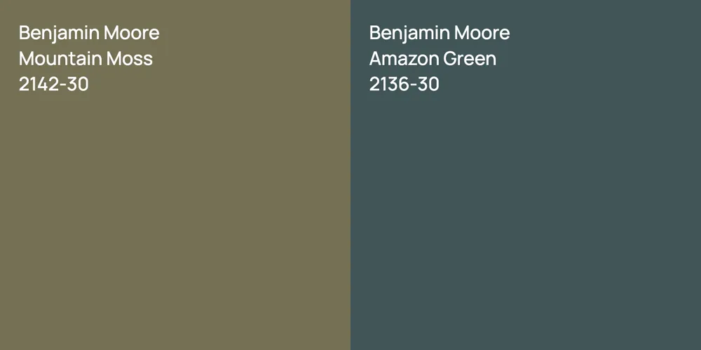 Benjamin Moore Mountain Moss vs. Benjamin Moore Amazon Green comparison