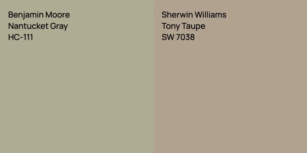 Benjamin Moore Nantucket Gray vs. Sherwin Williams Tony Taupe comparison