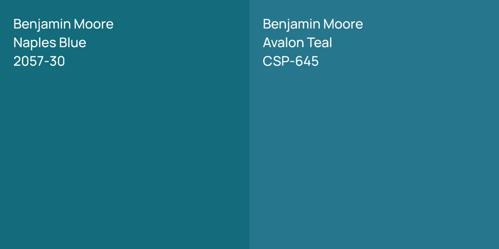 Benjamin Moore Naples Blue vs. Benjamin Moore Avalon Teal comparison