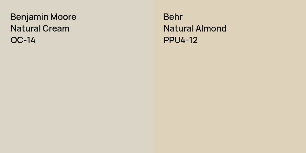Benjamin Moore Natural Cream vs. Behr Natural Almond comparison