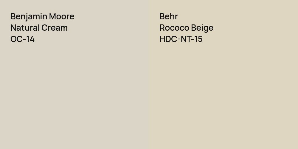 Benjamin Moore Natural Cream vs. Behr Rococo Beige comparison