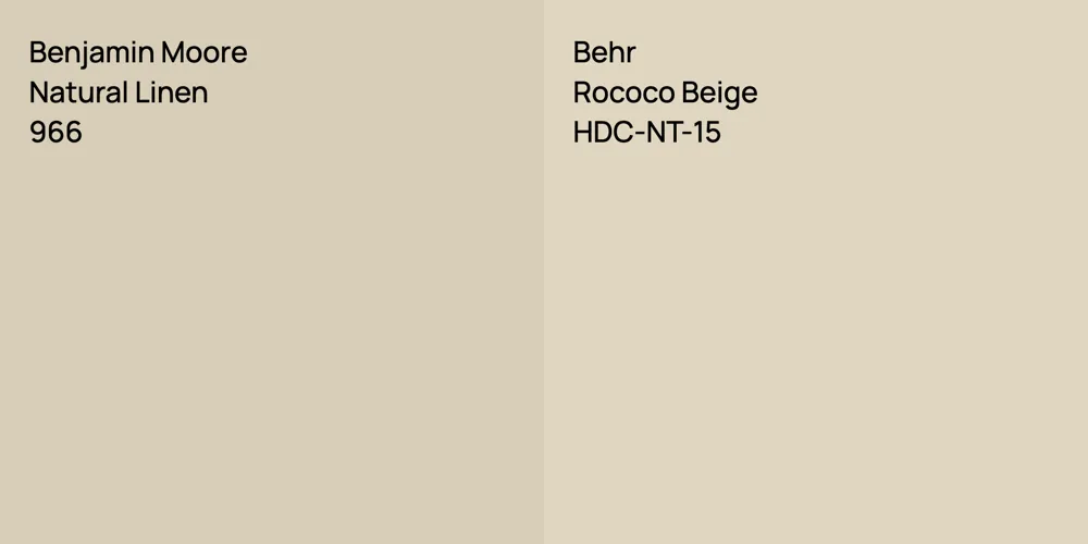 Benjamin Moore Natural Linen vs. Behr Rococo Beige comparison