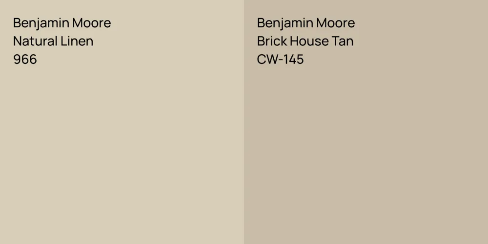 Benjamin Moore Natural Linen vs. Benjamin Moore Brick House Tan comparison