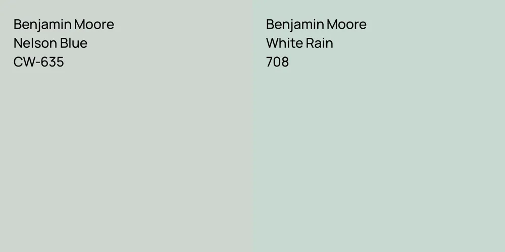 Benjamin Moore Nelson Blue vs. Benjamin Moore White Rain comparison