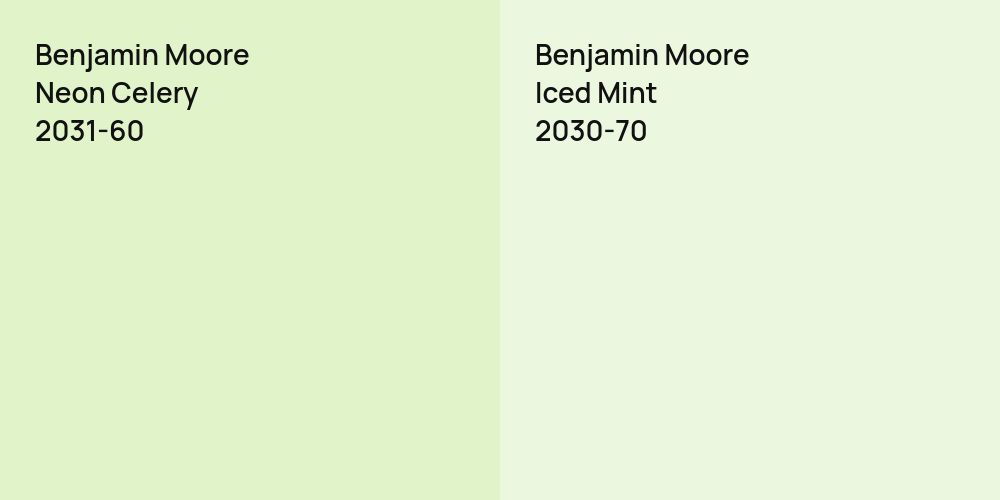 Benjamin Moore Neon Celery vs. Benjamin Moore Iced Mint comparison