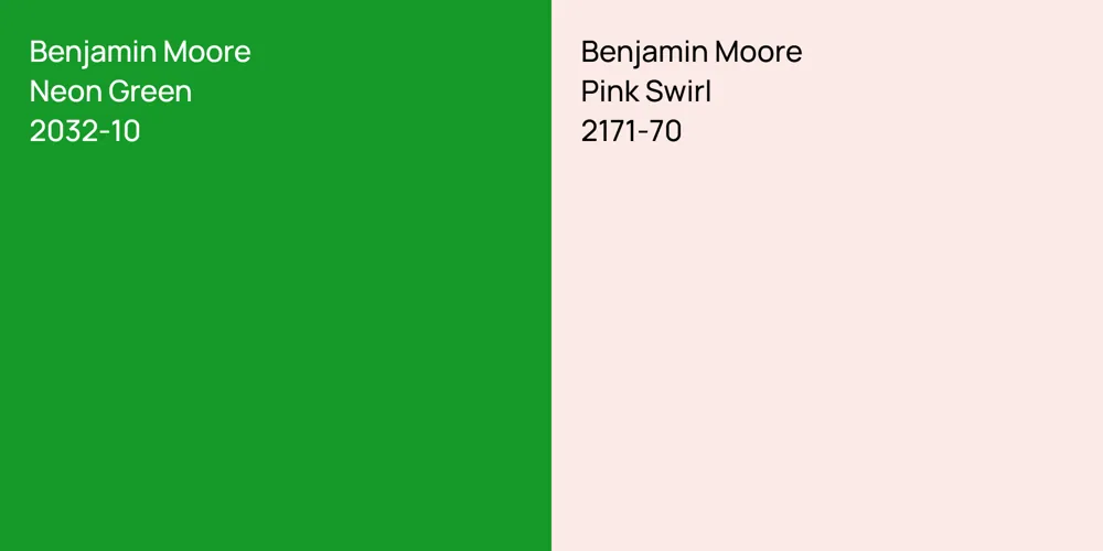 Benjamin Moore Neon Green vs. Benjamin Moore Pink Swirl comparison