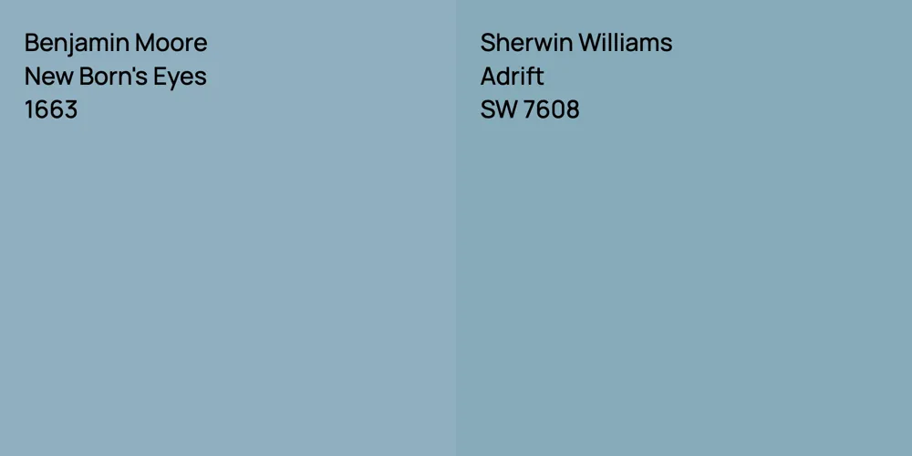 Benjamin Moore New Born's Eyes vs. Sherwin Williams Adrift comparison