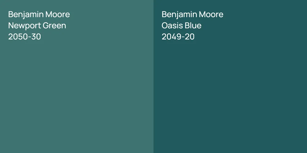 Benjamin Moore Newport Green vs. Benjamin Moore Oasis Blue comparison