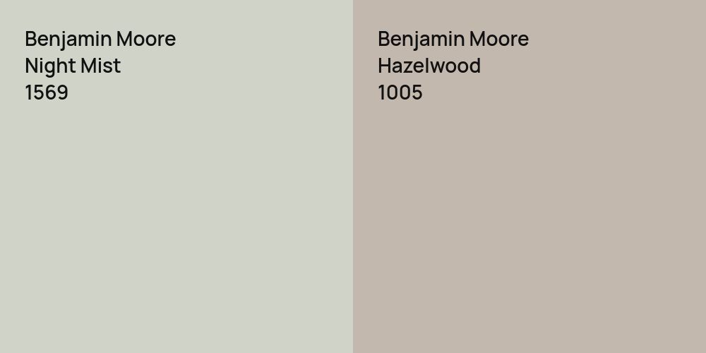 Benjamin Moore Night Mist vs. Benjamin Moore Hazelwood comparison